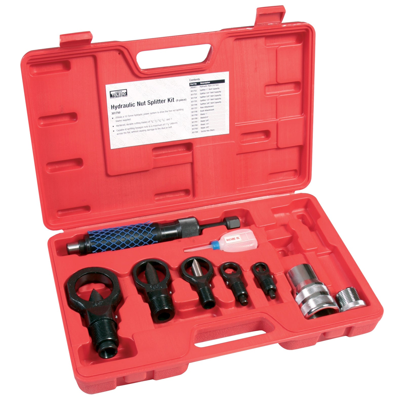 Toledo Hydraulic Nut Splitter Kit 9 Piece