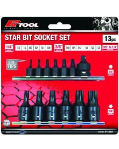 Pro-Kit Socket Set Torx 1/4" & 3/8" Drive 13 Piece On Rail